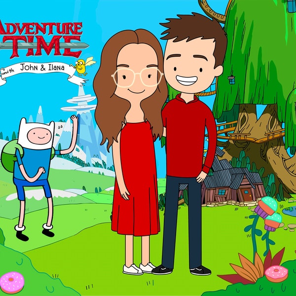 Custom Adventure Time Cartoon Portrait Illustration, Couple Family ...