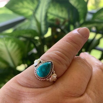 Blue Turquoise Ring, Silver Turquoise Ring, Smooth Turquoise Ring ...