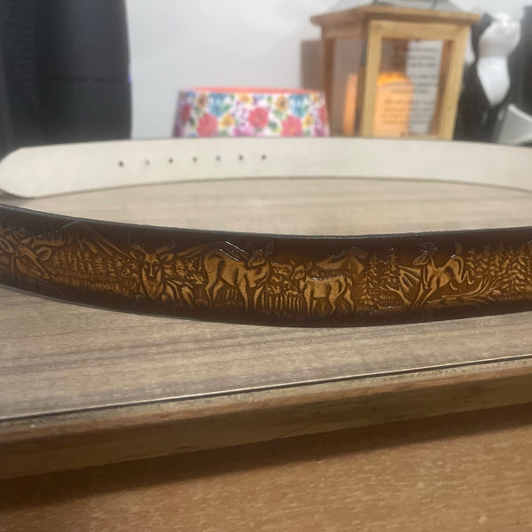Deer Embossed Brown Leather Belt: Custom Engraved for Men and Women ...
