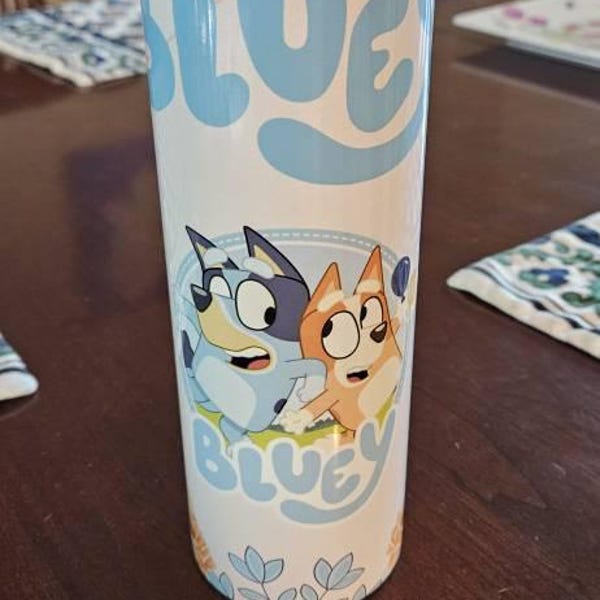 Cute Bluey Tumbler, Bluey and Bingo, Skinny Tumbler Cup With Straw ...
