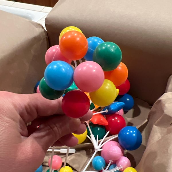 Party Balloon Cupcake Picks (3 Stems), Rainbow Toppers, Plastic Cake ...