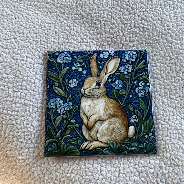 Bunny Rabbit Ceramic Tile William Morris Vintage Design Rabbit Ceramic ...