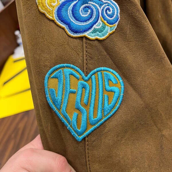 Jesus Patch: Light Denim & Metallic Gold Embroidered Heart - Etsy