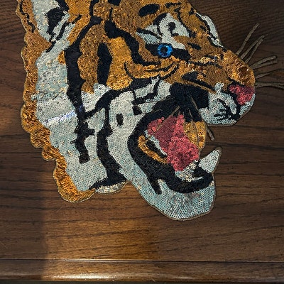 Vintage Tiger Gold Sequins Sew on Patches for Clothes Back Patch Embroidery of Denim Jackets ...