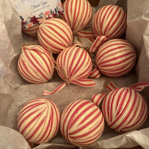 Rustic Red Ticking Rag Ball Ornament, 3 Inch, Valentines Homespun ...