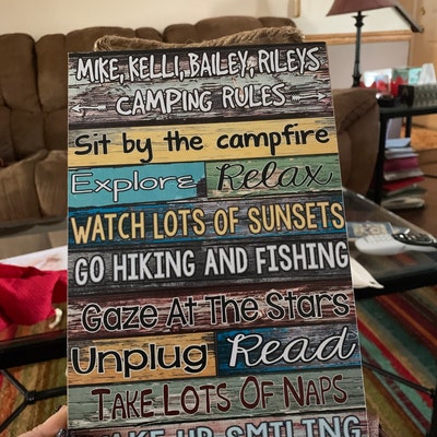 Personalized Custom CAMPING RULES Sign 7x10.5 Camper RV Wall Decor ...
