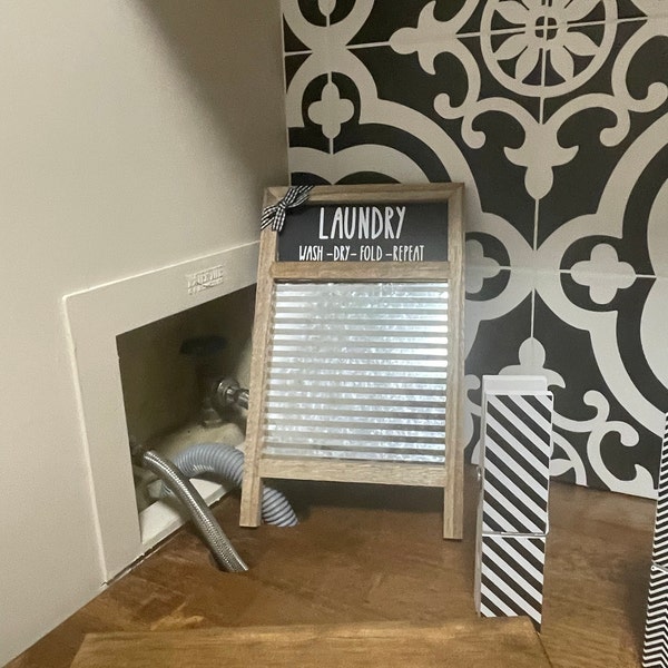 Laundry Room Decor - Washboard Sign - Wash Dry Fold Repeat - Farmhouse ...