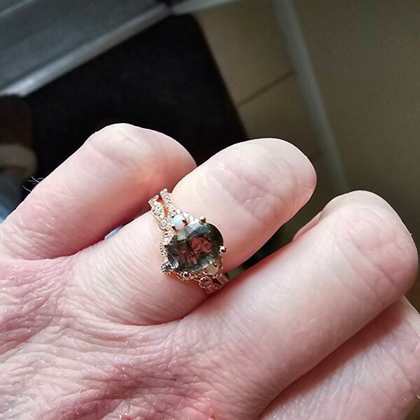 Vintage Black Rutilated Quartz Engagement Ring 14k Rose Gold Oval Cut ...