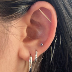 LONG Industrial Ear Bar Cartilage Cuff No Piercing / 18 Gauge / 14k ...