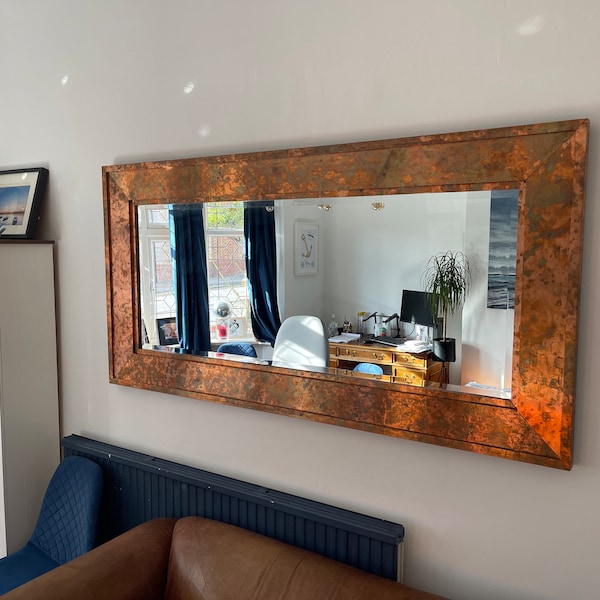 Industrial Rustic Copper Style Large Framed Bevelled Mirror Modern Look ...