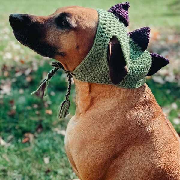 Crochet Dinosaur Dog Hat With Spikes, Earflaps and Braids. Warm Dog Hat ...
