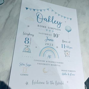 New Baby Personalised Print Birth Details Gift Keepsake - Etsy UK