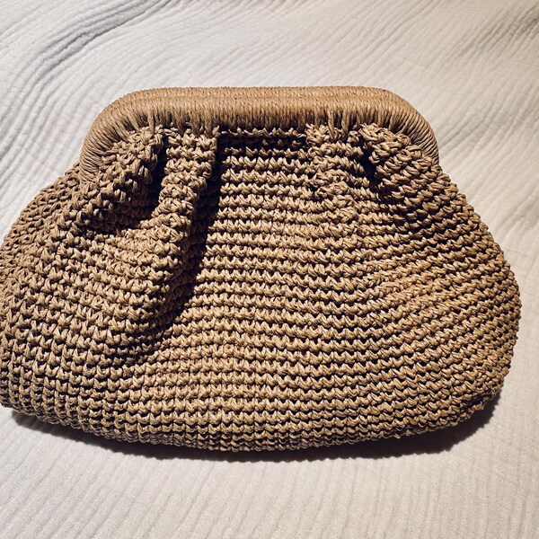 Small Raffia Beige Clutch Bag for Women | Straw Knitted Raffia Bag ...