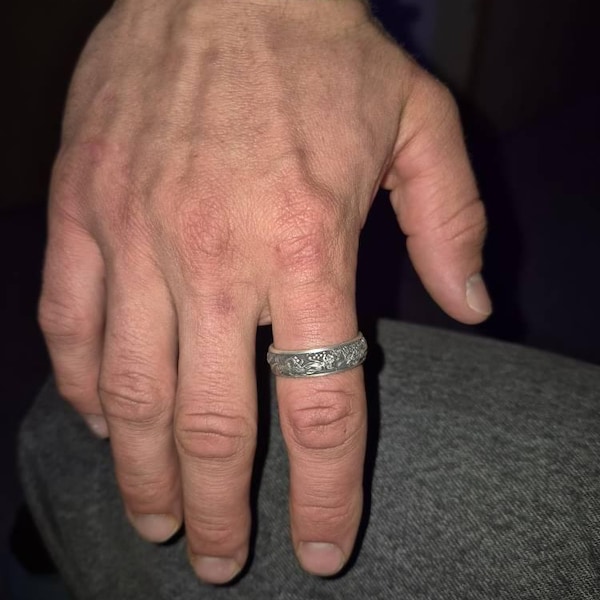 Basan Fire Bird Japanese Mythology Silver Band Ring for Men in Silver ...