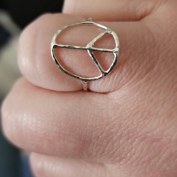 Peace Sign Ring Sterling Silver, Handmade Peace Sign Ring, Hammered ...