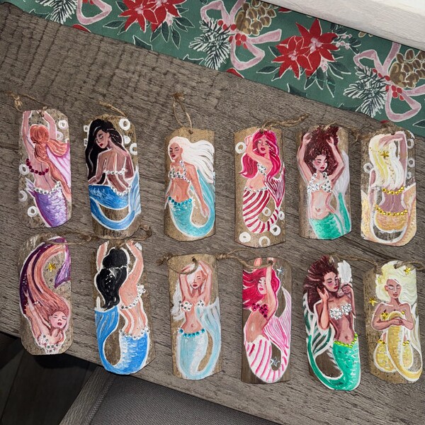 Swimming Mermaids Hand Painted Mermaids on Driftwood Coastal Wall Art ...
