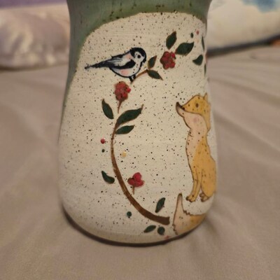Preorder Fox Mug /blue Glaze Fox and Bird Ceramic Handmade Mug / Cute ...