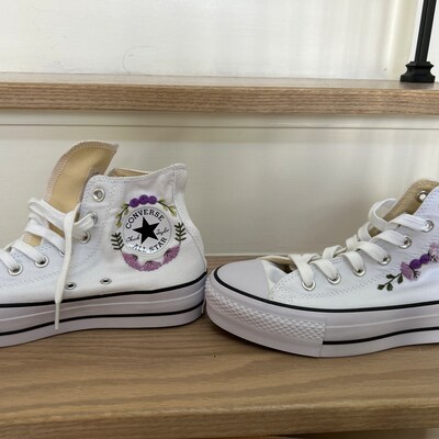 Custom Converse Platform, Wedding Flowers Embroidered Platform Shoes ...