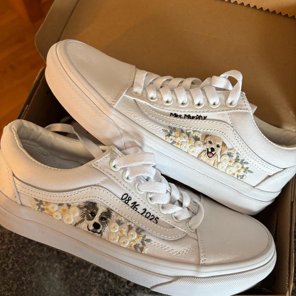 Custom Embroidered Vans, Bridal Flower Embroidered Shoes Wedding ...