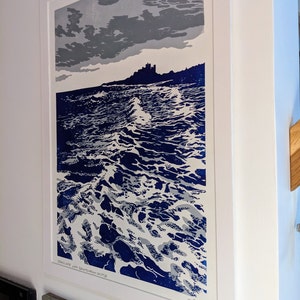 Seascape With Bamburgh Castle 3 Colour Linocut - Etsy