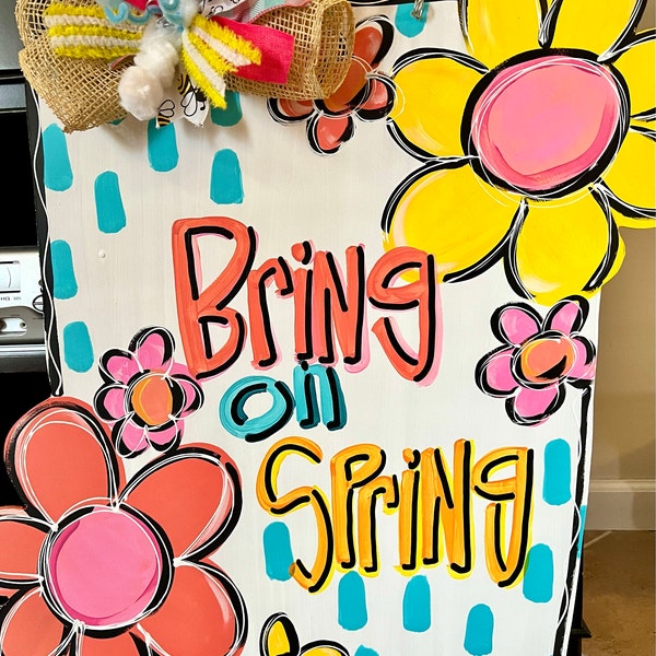 Bring on Spring Wooden Door Hanger - Etsy