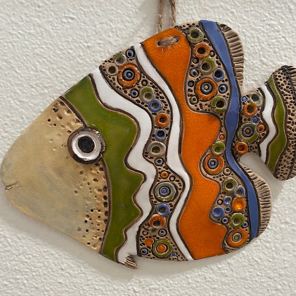 Ceramic Fish Wall Decor Fish Zodiac Decor Fish Rustic Home Decor Clay ...