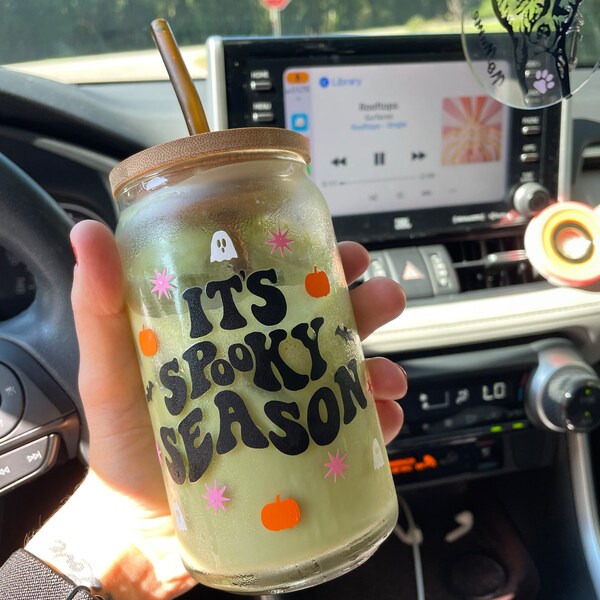 Spooky Season Cup, Beer Can Glass, Glass Cup, Fall Cup, Bamboo Lid ...