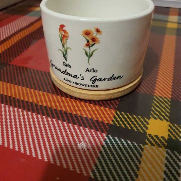 Personalized Birth Flower Pots, Grandma's Garden Mini Plant Pot ...