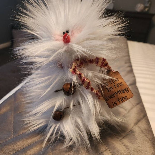 Handmade Frazzled Fluffy Snowman "stressed Out" Christmas Shelf Sitter ...