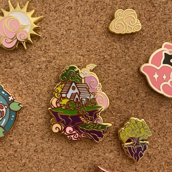 Gold Ocean of Sky Floating Islands Hard Enamel Mini Pin Set - Day ...