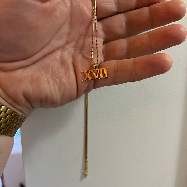 Personalized Roman Numerals Pendant, 14K Solid Gold, Custom Number ...