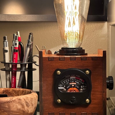 Meter Wood Lamp With Edison Bulb. Personalized Original Voltmeter and ...