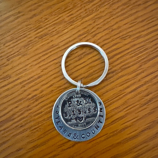 Personalized 1 Year Anniversary Key Chain/ Hand Stamped Penny/ 2023 ...