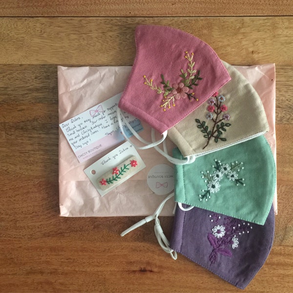 Hand Embroidered Face Mask on Linen for Women, Reusable Eco Friendly ...