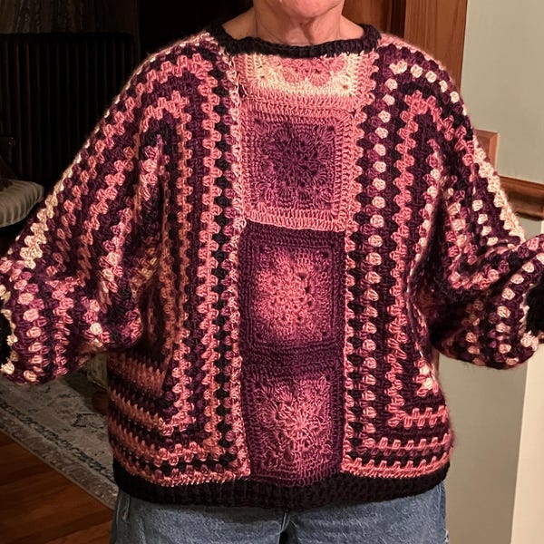 Oversized Crochet Sweater Pattern: 70s African Flower Granny Square ...