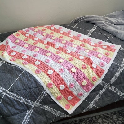 CROCHET BLANKET PATTERN Blossoms Bloom Baby Blanket Crochet Puff Stitch ...