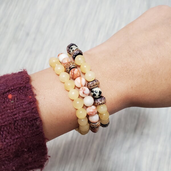 Prehistoric Dalmatian Jasper Beaded Bracelet With Hematite - Etsy