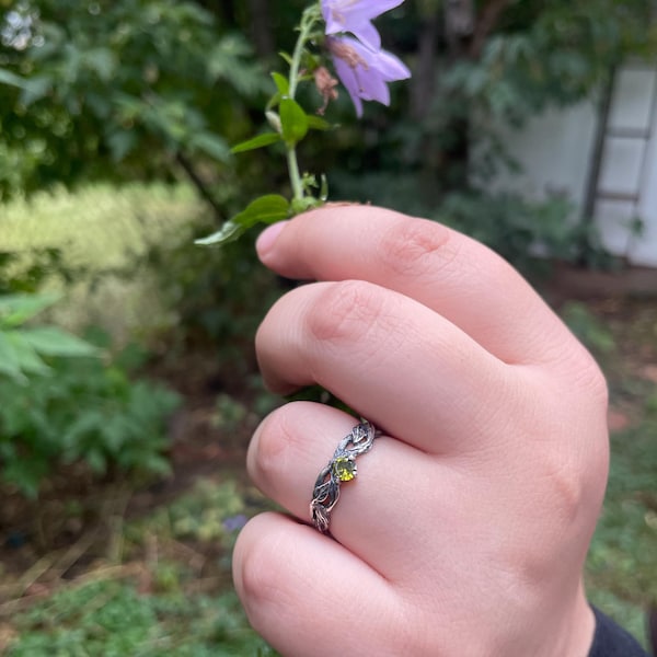 Mushroom Elvish Engagement Ring With Witchy Oak Leaf, Dark Cottagecore ...