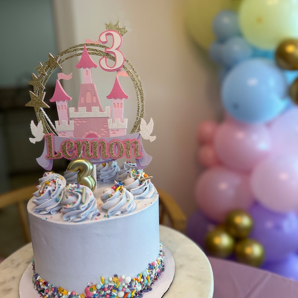 Princess Castle Cake Topper | Personalized Birthday Party Decor | Pink ...