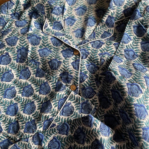 Womens Pure Cotton Block Print Pyjamas Dusty Rose Floral Pyjama's ...