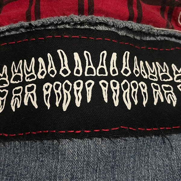 Teeth Patch, Print on Black Cotton Canvas, Occult Patch, Jaw Patch ...