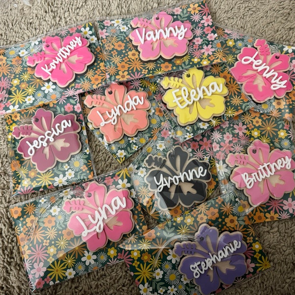 Hibiscus Flower Backpack Name Tag, Flower Bag Tag, School Name Tag ...
