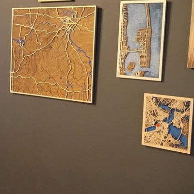 Custom Wooden Map With Laser Cut Elements, Personalized Name Location ...