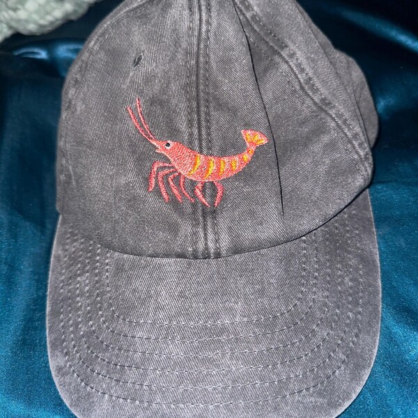 Fun Shrimp Design Machine Embroidered Vintage Style Cap Available in ...