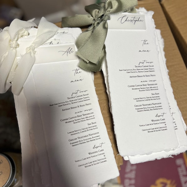 Deckled Edge Menu With Place Card (set of 10) - Etsy