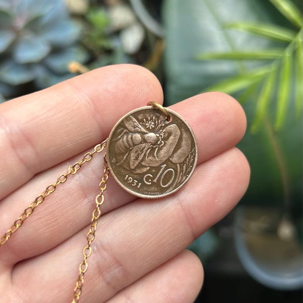 Italian Honeybee Flower Coin Necklace, Early 1900's Italy Honey Bee 10 ...