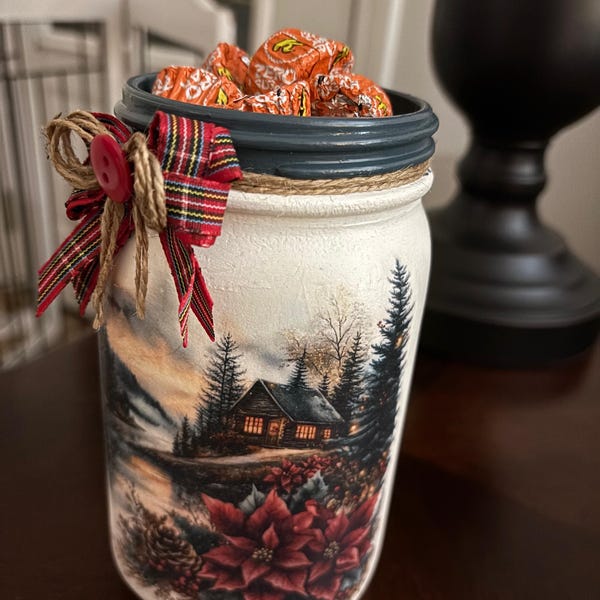 Cottagecore Kitchen Decoupaged Mason Jar ~ Multiple Kitchens to Choose ...