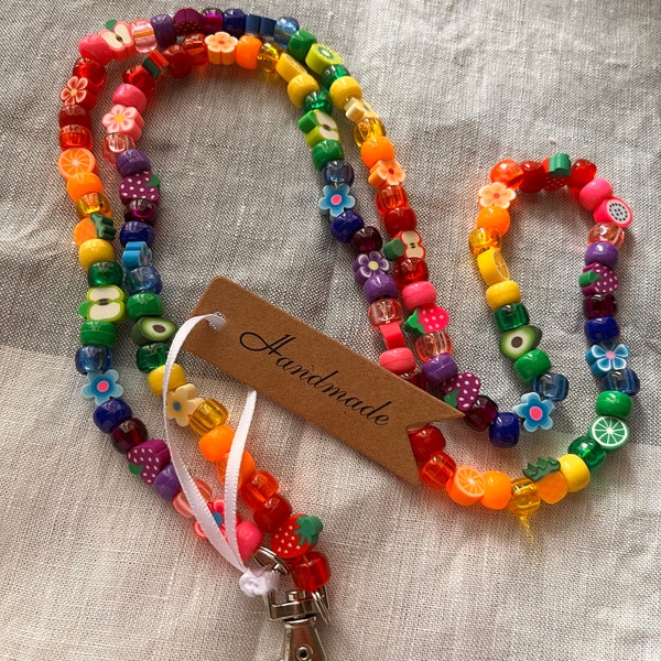Bright Colourful Beaded Lanyard /teacher Lanyard / Nurse Lanyard / Work ...