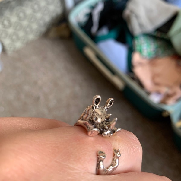 Silver Rhino Ring, Rhino Wrap Ring, Jewellety Gift for Anilal Lovers ...