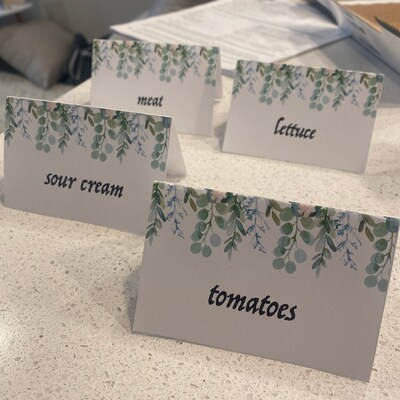 Boho Food Label Name Tent Cards Eucalyptus Place Card 100% Editable ...